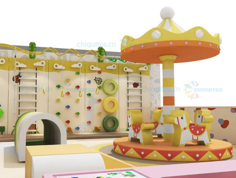 Chiquitos Indoor Playground Set with Climbing Wall Carousel and Tunnel ...