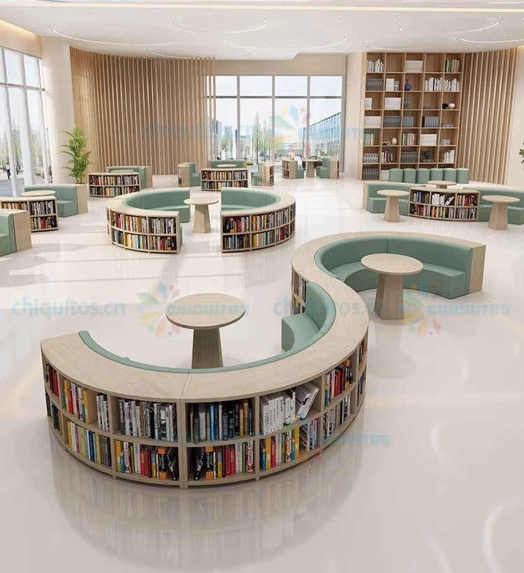 Chiquitos Modern Circular Library Furniture Set with Integrated Booksh ...
