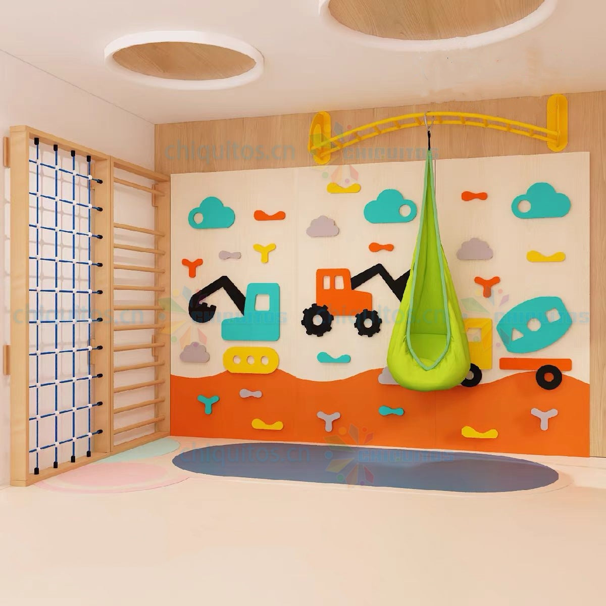 Chiquitos Kids Indoor Climbing Wall with Swing Pla yset Creative Activ ...