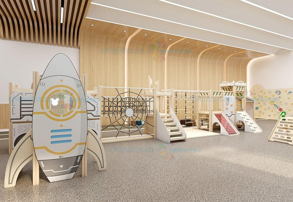 Chiquitos Indoor Playground Rocket Themed Kids Play Area Wooden Climbi ...