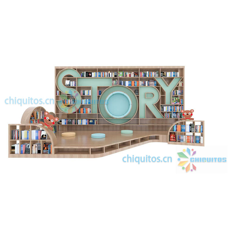 Chiquitos Wooden alphabet design reading nook area Kids Library Furnit ...